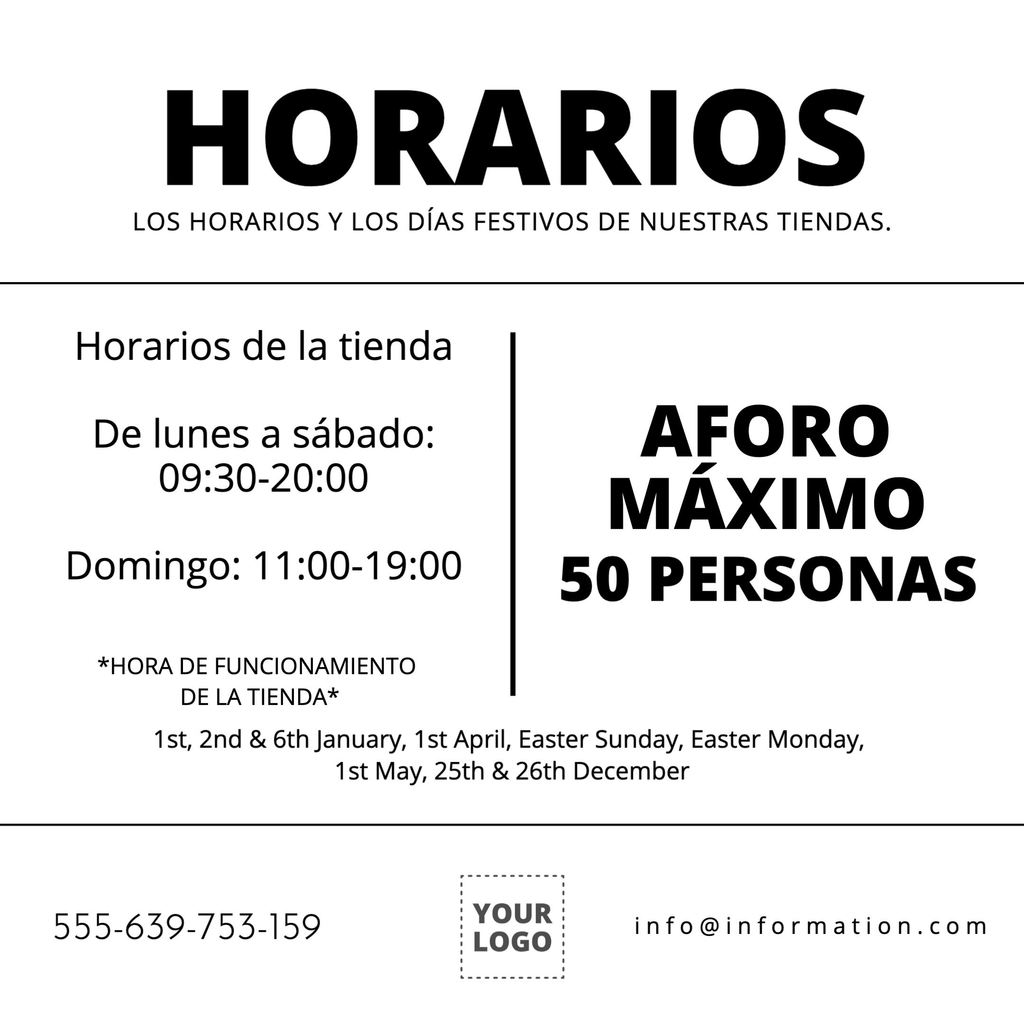 Carteles de aforo máximo para editar online