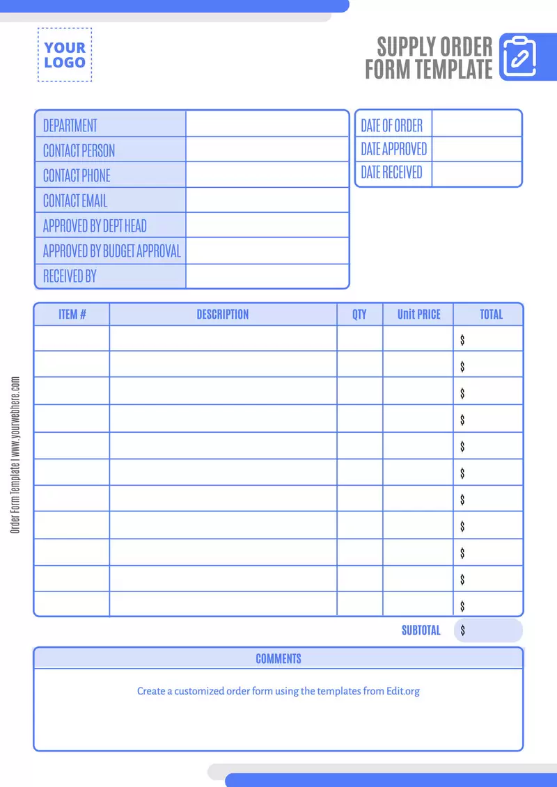 Customizable Purchase Order Samples Print Order Blank Order Form