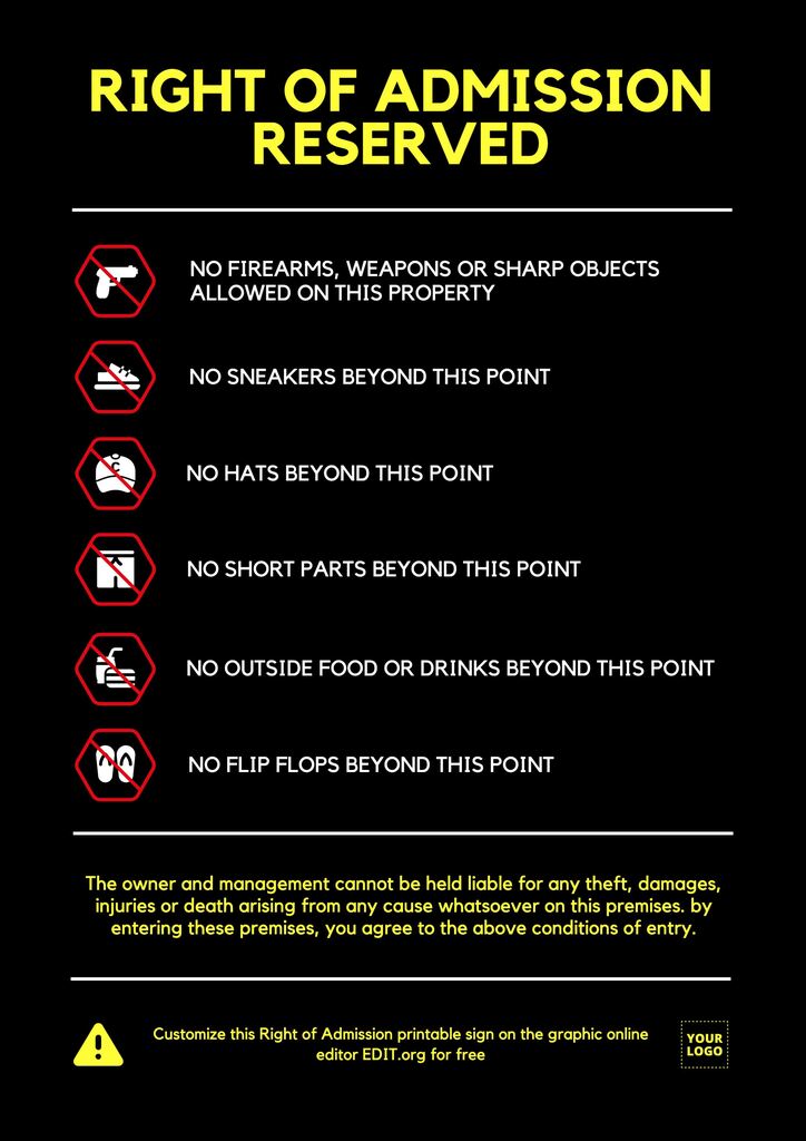 Free printable Right of Admission signs