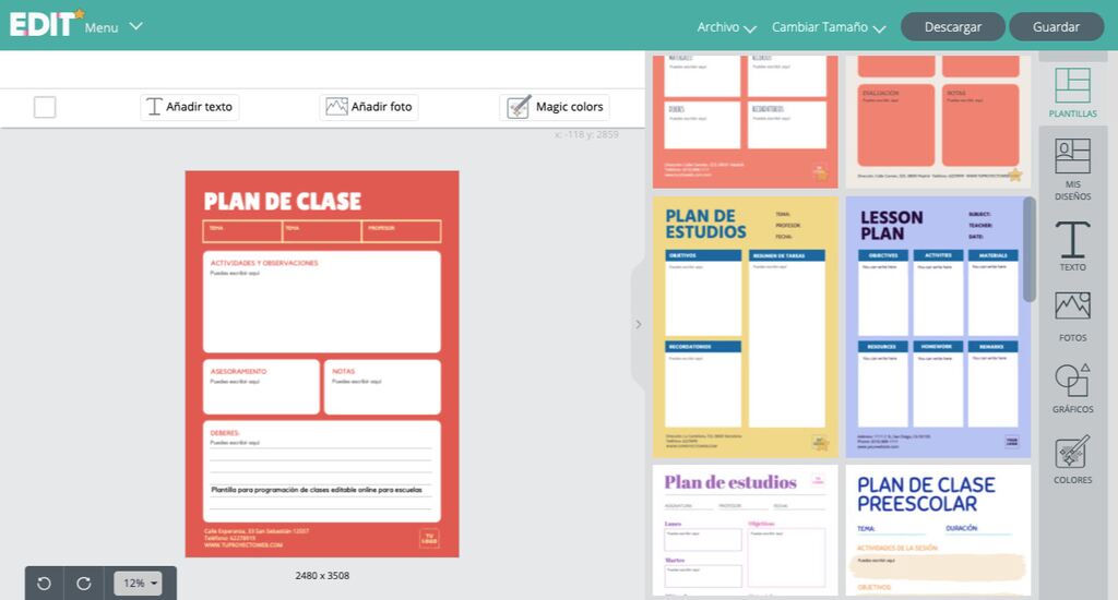Plantillas de planificadores de clases editables e imprimibles
