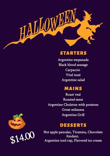 Design a Halloween-themed dinner menu for free