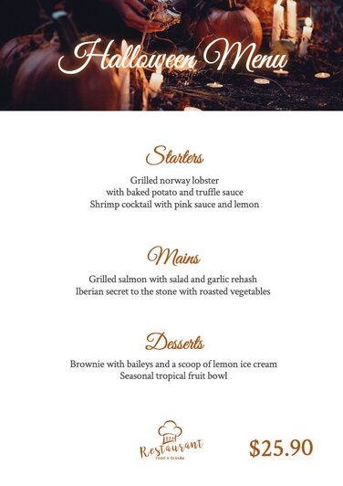 Design a Halloween-themed dinner menu for free