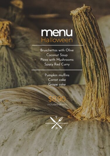 Design a Halloween-themed dinner menu for free