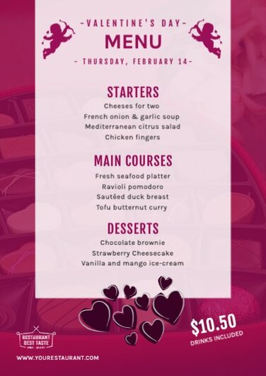 Valentine's Day restaurant menu templates