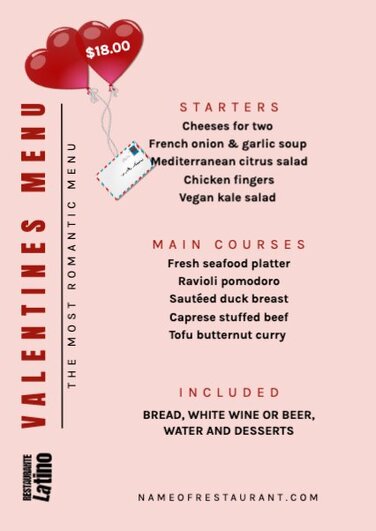 Valentine's Day restaurant menu templates