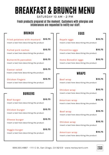 Editable Breakfast and Brunch Menu Templates