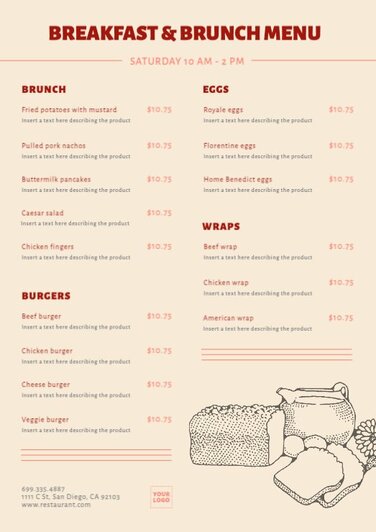 Editable Breakfast and Brunch Menu Templates