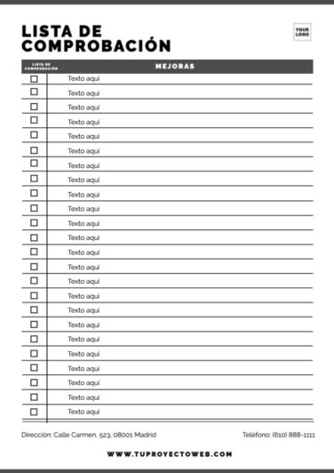 Plantillas de listas de verificación editables online (Checklists)