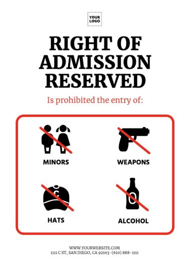 Free Printable 'Right of Admission' Signs