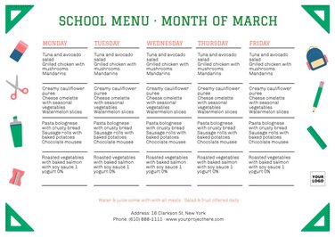 Create free School Menus online