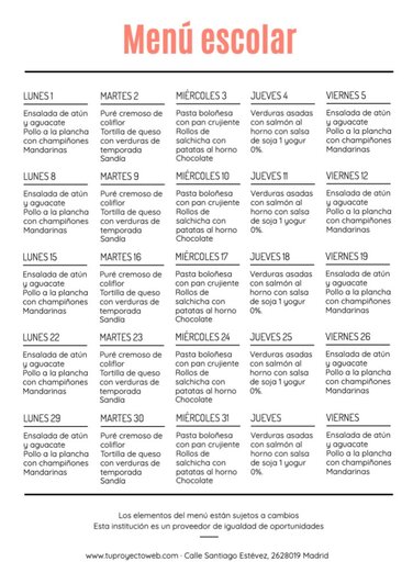 Crear un menú escolar gratis online