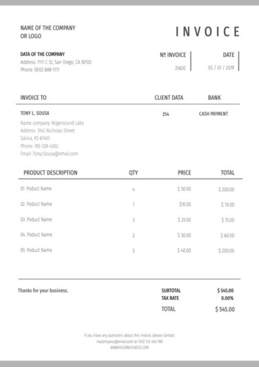 Free Invoice Templates to Edit Online