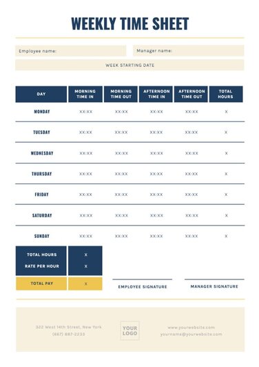 Online editable timesheet templates