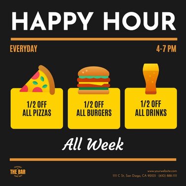 Posters for Happy Hour promotions editable online