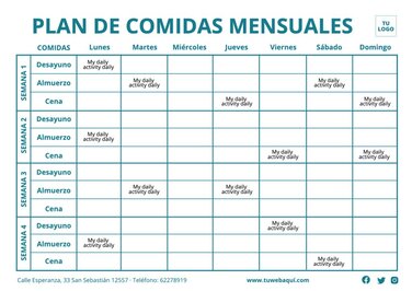 Plantillas de planificador de menú mensual