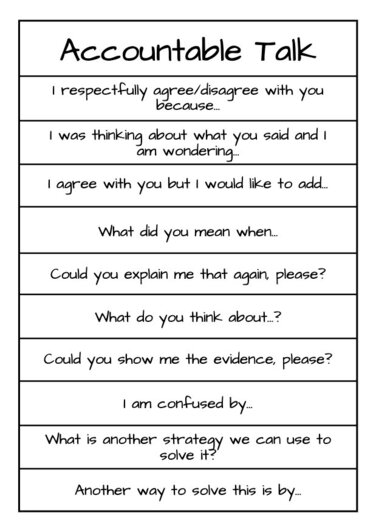 Bearbeite Poster-Vorlagen zum 'Accountable Talk' für den Unterricht