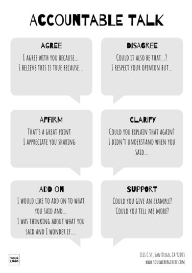 Edit accountable talk poster templates for classroom