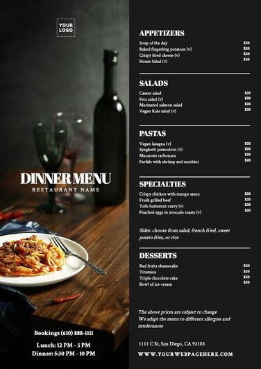 Free printable dinner menu templates