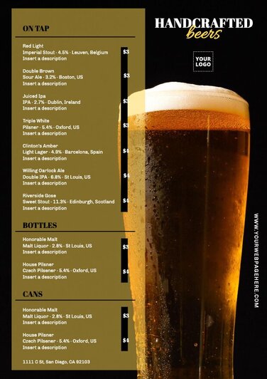 Customizable beer menu templates for restaurants