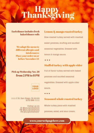 Free custom Thanksgiving menu templates