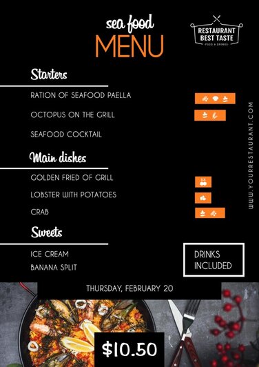 Templates of menus with allergens online editor