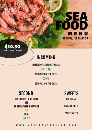 Templates of menus with allergens online editor