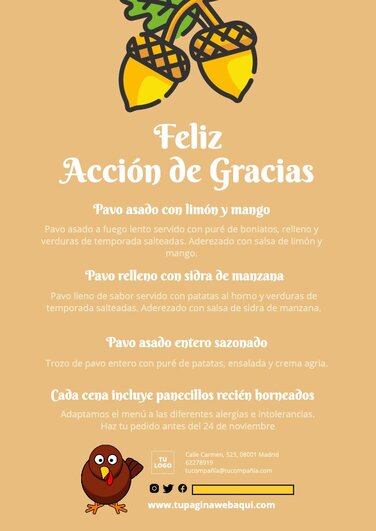 Plantillas de menú de Acción de Gracias personalizables gratis