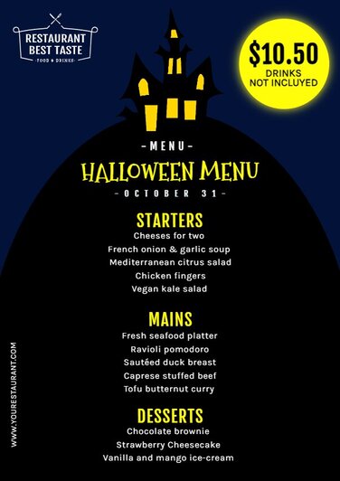 Design a Halloween-themed dinner menu for free