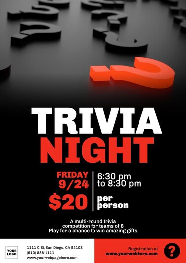 Customize free Trivia night flyers online