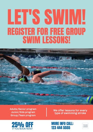 Editable images to create swimming lessons advertisements