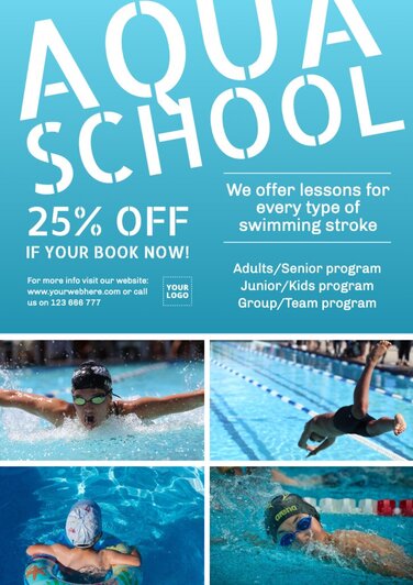 Editable images to create swimming lessons advertisements
