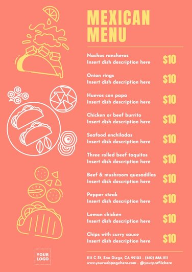 Customize free Mexican menu templates