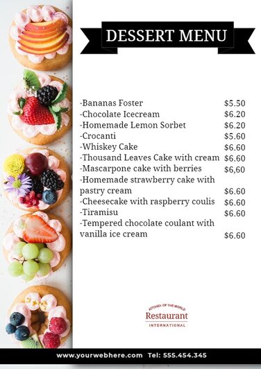 Dessert menu templates to edit online