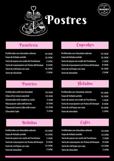 Plantillas de carta de postres para editar online