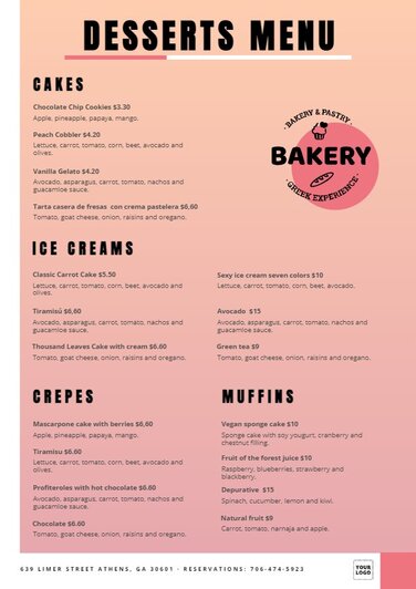 Dessert menu templates to edit online