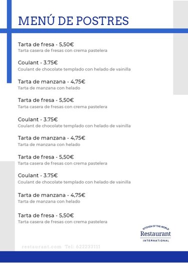 Plantillas de carta de postres para editar online