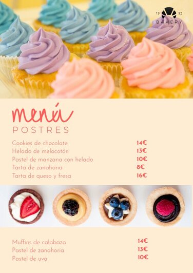 Plantillas de carta de postres para editar online