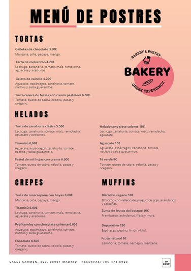 Plantillas de carta de postres para editar online