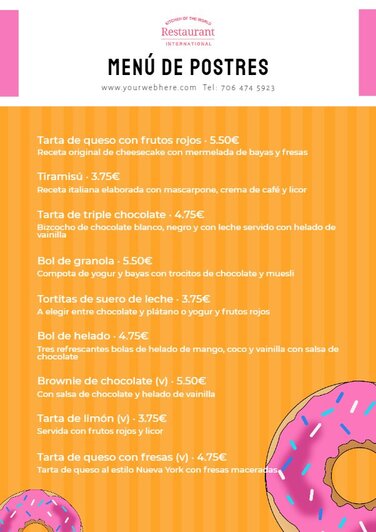 Plantillas de carta de postres para editar online