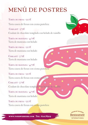 Plantillas de carta de postres para editar online