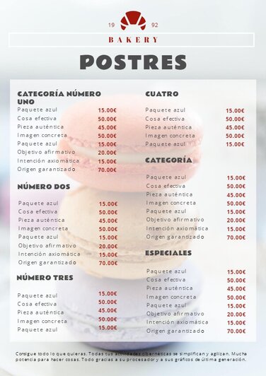 Plantillas de carta de postres para editar online