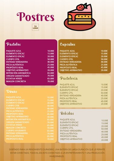 Plantillas de carta de postres para editar online