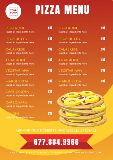 Online customizable pizza menu templates