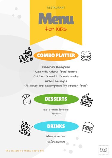 Kids menu templates for cafes and restaurants