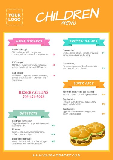 Kids menu templates for cafes and restaurants