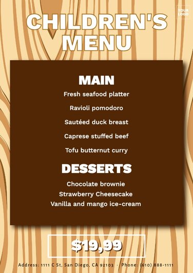 Kids menu templates for cafes and restaurants