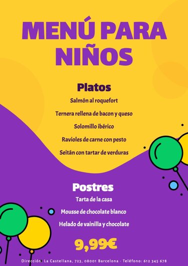 Plantillas de menú infantil para restaurantes