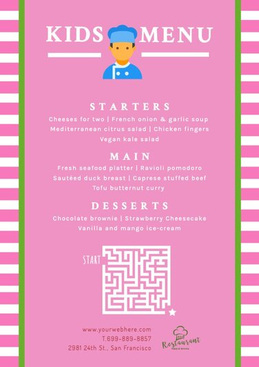 Kids menu templates for cafes and restaurants
