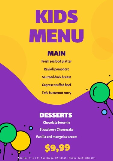 Kids menu templates for cafes and restaurants