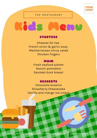 Kids menu templates for cafes and restaurants
